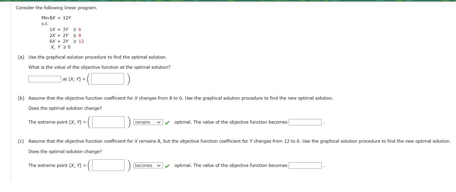 Solved Consider the following linear program. Min 8X+12Y | Chegg.com