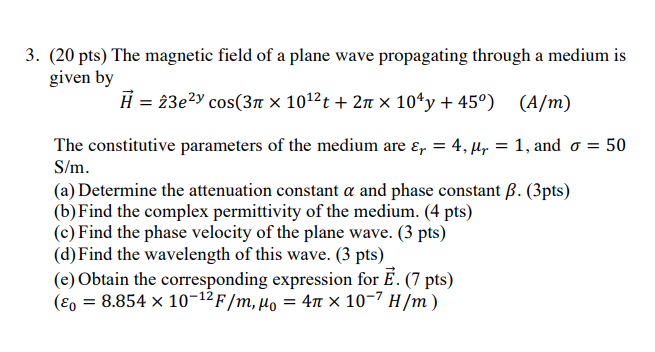 Solved ( 20pts) The magnetic field of a plane wave | Chegg.com