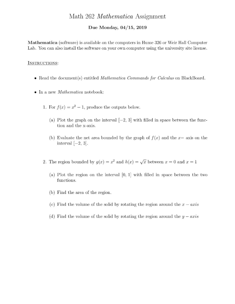 Solved Math 262 Mathematica Assignment Due Monday 0415 