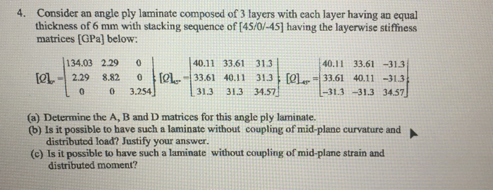Solved Consider an angle ply laminate composed of 3 layers | Chegg.com