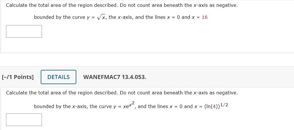 Solved Calculate the total area of the region described. Do | Chegg.com