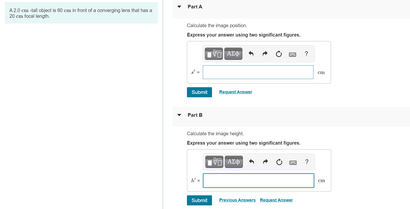Solved Part A A 2.0 cm -tall object is 60 cm in front of a | Chegg.com