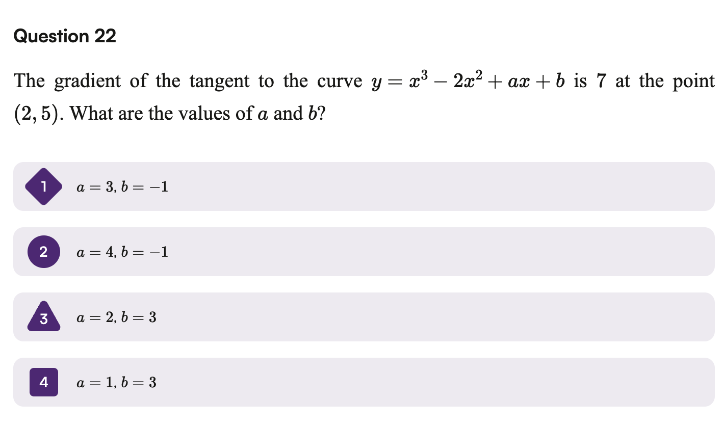 Solved Question 22The gradient of ﻿the tangent to ﻿the curve | Chegg.com
