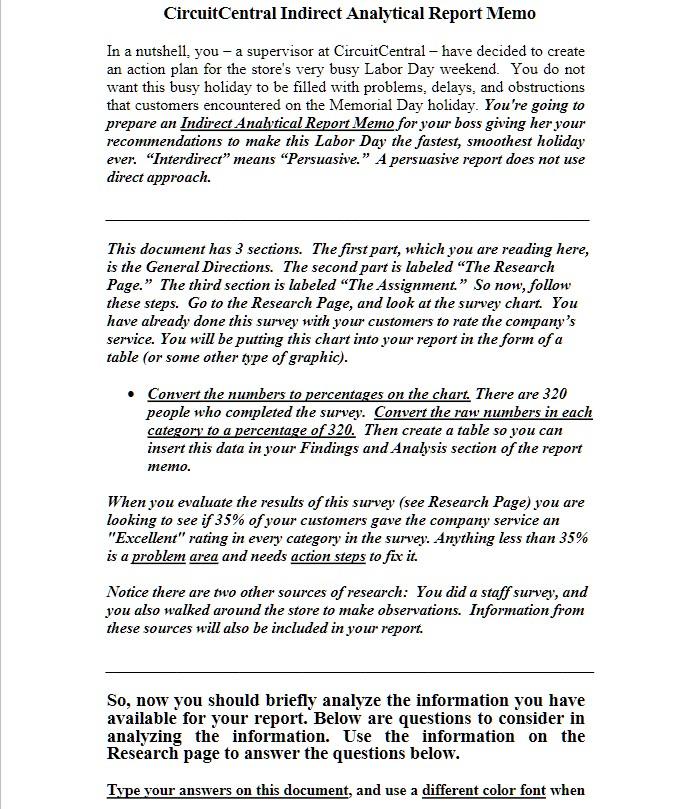 CircuitCentral Indirect Analytical Report Memo In a | Chegg.com