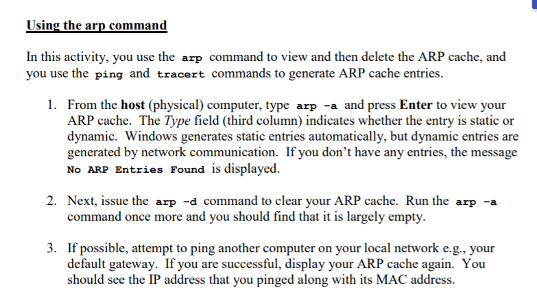 In this activity, you use the arp command to view and | Chegg.com