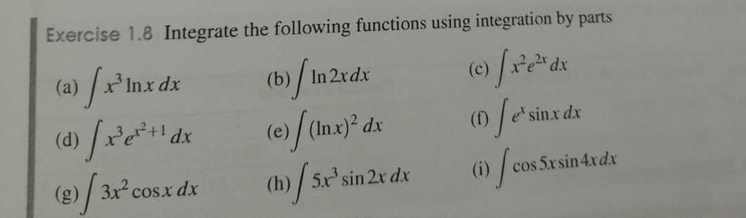 Solved Exercise 1.8 Integrate the following functions using | Chegg.com