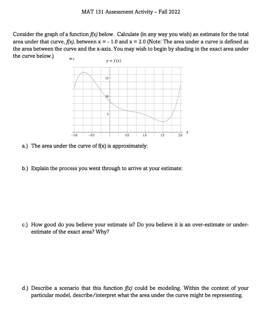 MAT 131 Assessment Activity - Fall 2022 Consider the | Chegg.com
