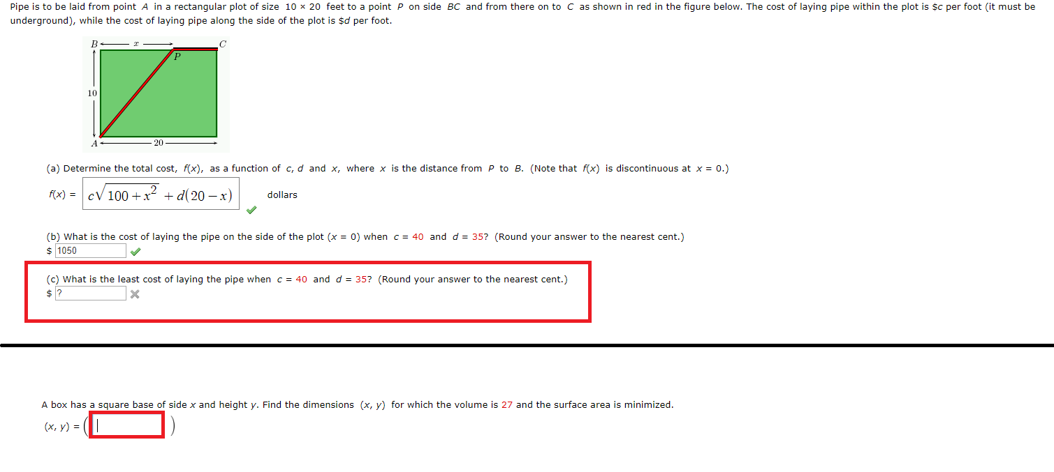 Solved Pipe is to be laid from point A in a rectangular plot | Chegg.com