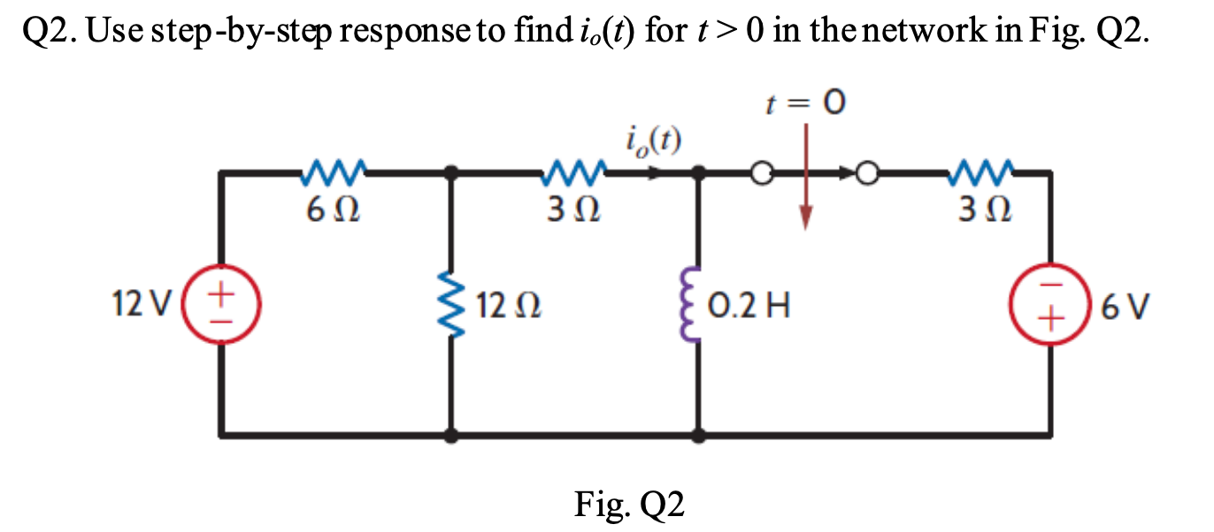 Solved Q2. Use step-by-step response to find io(t) for t>0 | Chegg.com