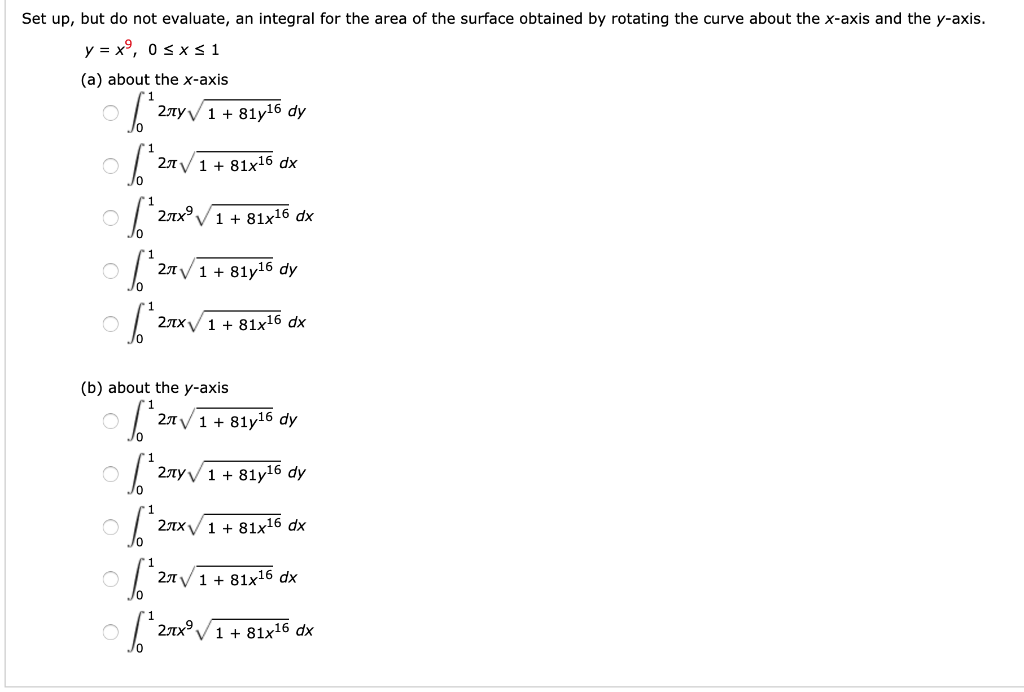 Solved Set up, but do not evaluate, an integral for the | Chegg.com