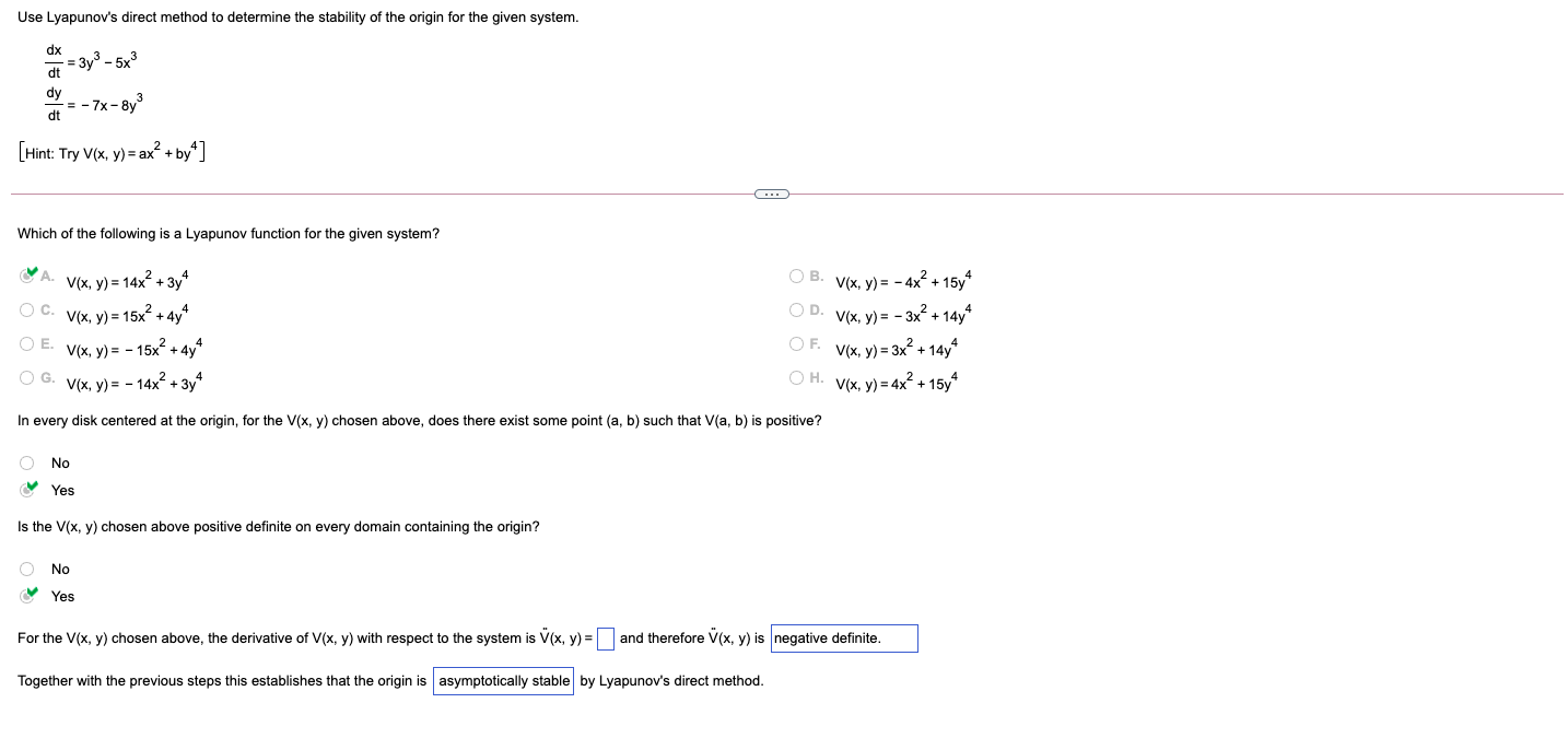 Solved Use Lyapunov's direct method to determine the | Chegg.com