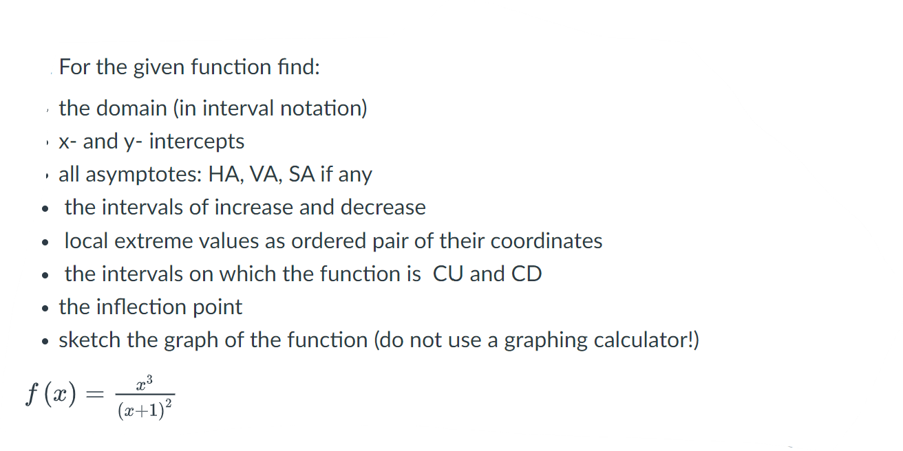 Solved For the given function find: the domain (in interval | Chegg.com