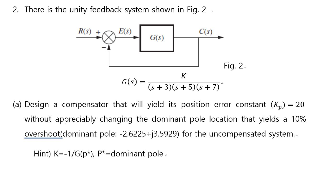 Solved 2. There is the unity feedback system shown in Fig. 2 | Chegg.com