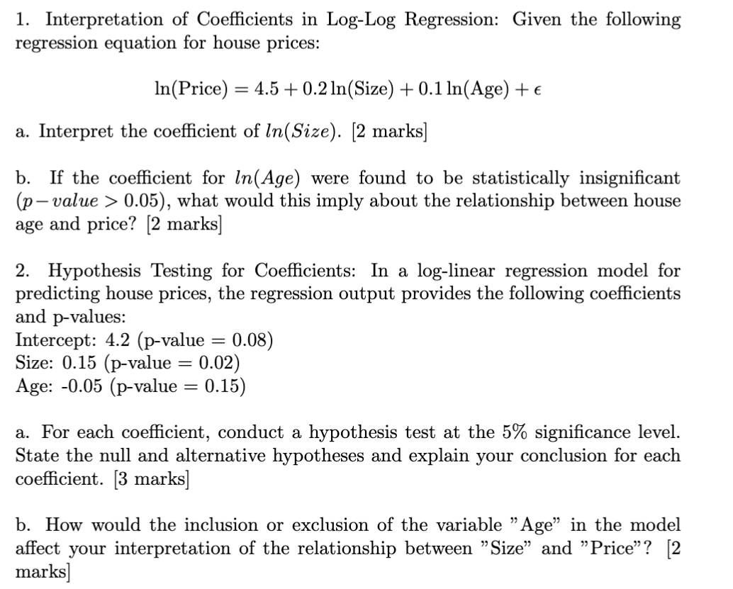 Solved Interpretation of ﻿Coefficients in ﻿Log-Log | Chegg.com