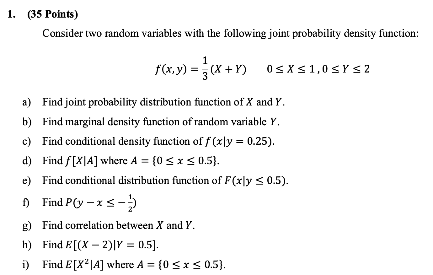 Solved Consider two random variables with the following | Chegg.com