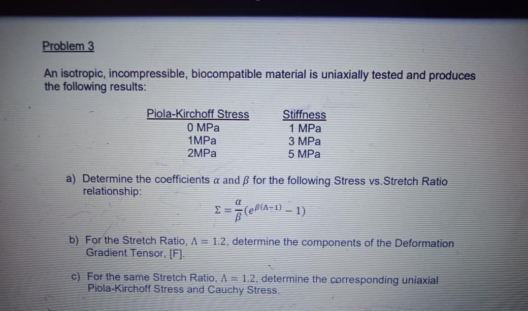 An isotropic, incompressible, biocompatible material | Chegg.com