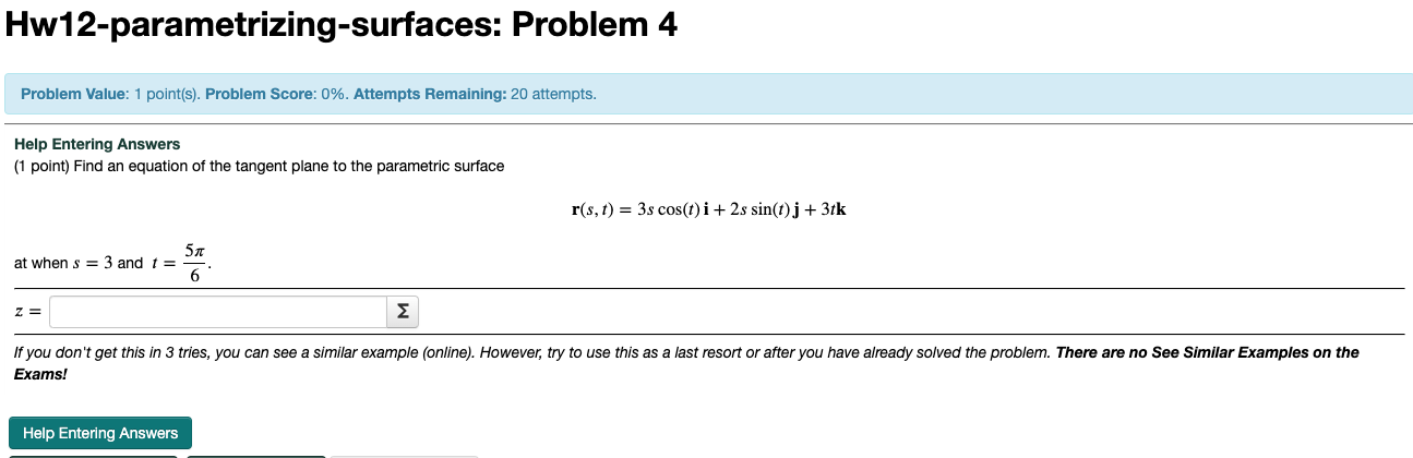 Solved Hw12-parametrizing-surfaces: Problem 4 Problem Value: | Chegg.com