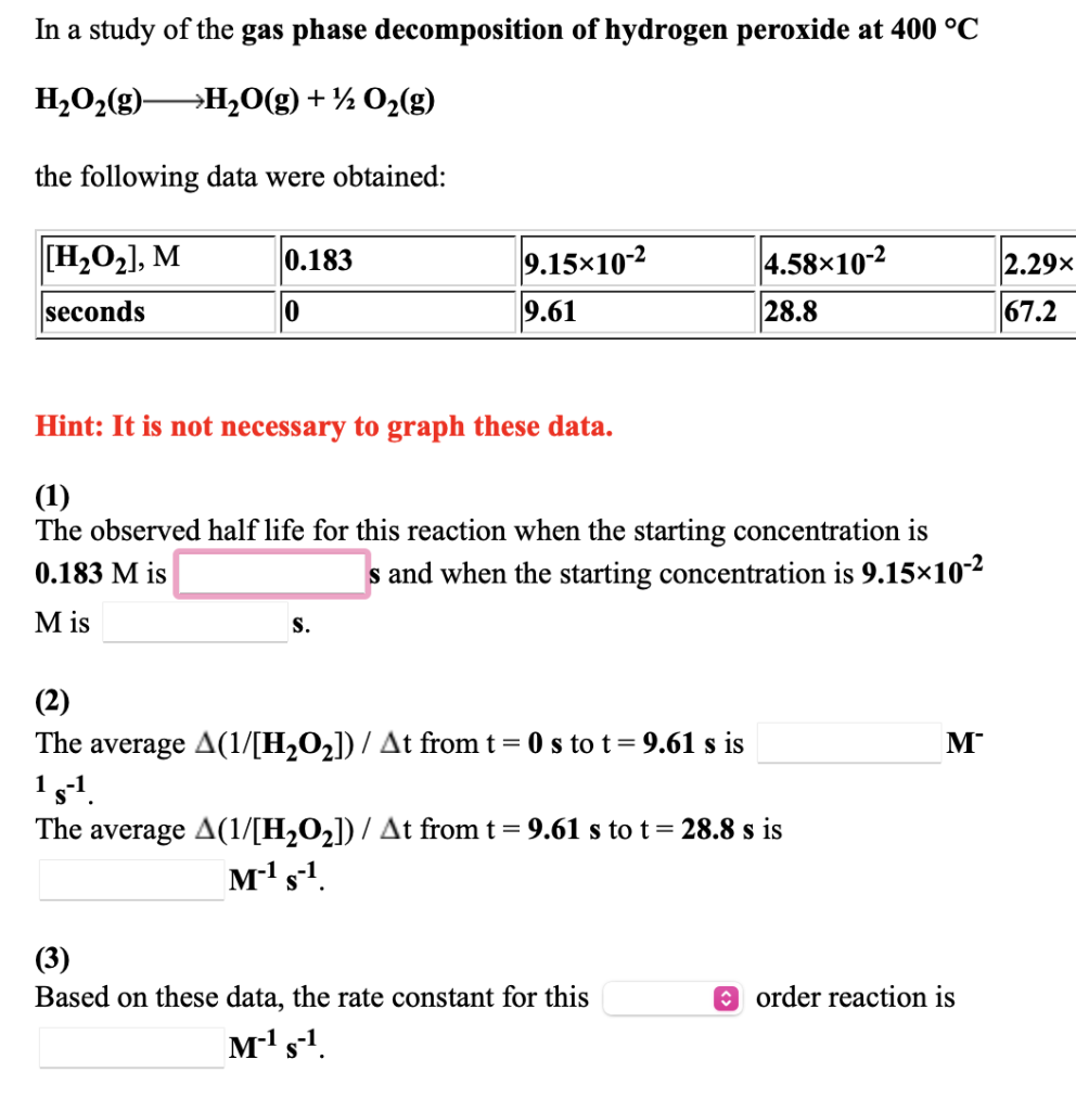 Solved In a study of the gas phase decomposition of hydrogen | Chegg.com
