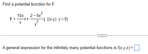 Solved Find a potential function for F. | Chegg.com