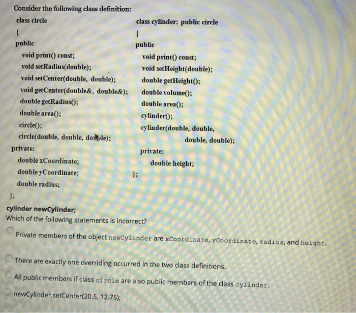 Solved Consider the following class definition: class circle | Chegg.com