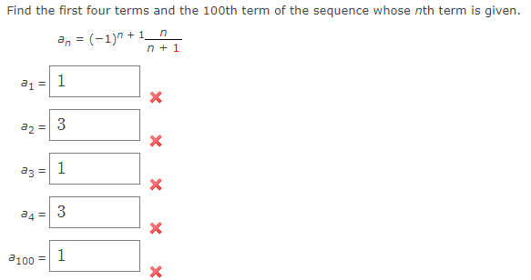 Solved Find the first four terms and the 100th term of the | Chegg.com