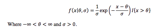 Solved f(x∣θ,σ)=σ1exp(−σx−θ)I{x>θ} Where −∞