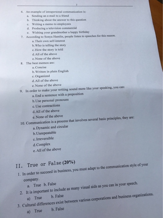 Solved Mid-term Examination Communication Management Name | Chegg.com