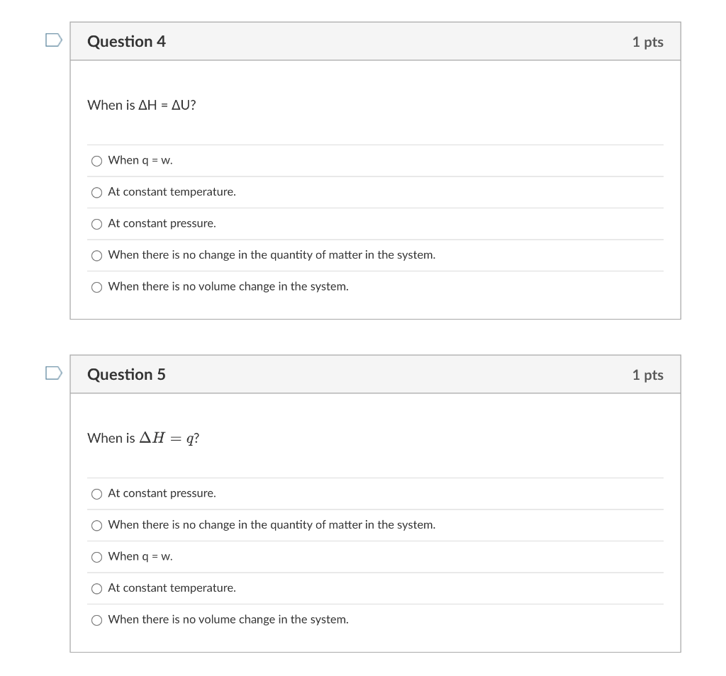 Solved What is enthalpy? =U+PV=1/2mu2=q+w=q−PΔV=mgh Question | Chegg.com