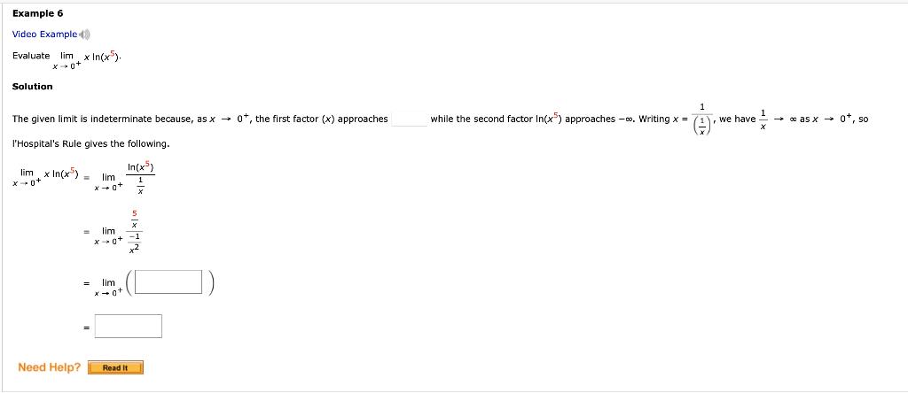 Solved Video Example Evaluate limx→0+xln(x5) Solution | Chegg.com