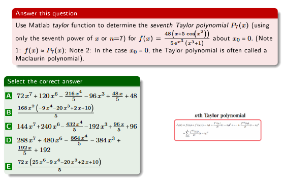 Solved Answer this question Use Matlab taylor function to | Chegg.com