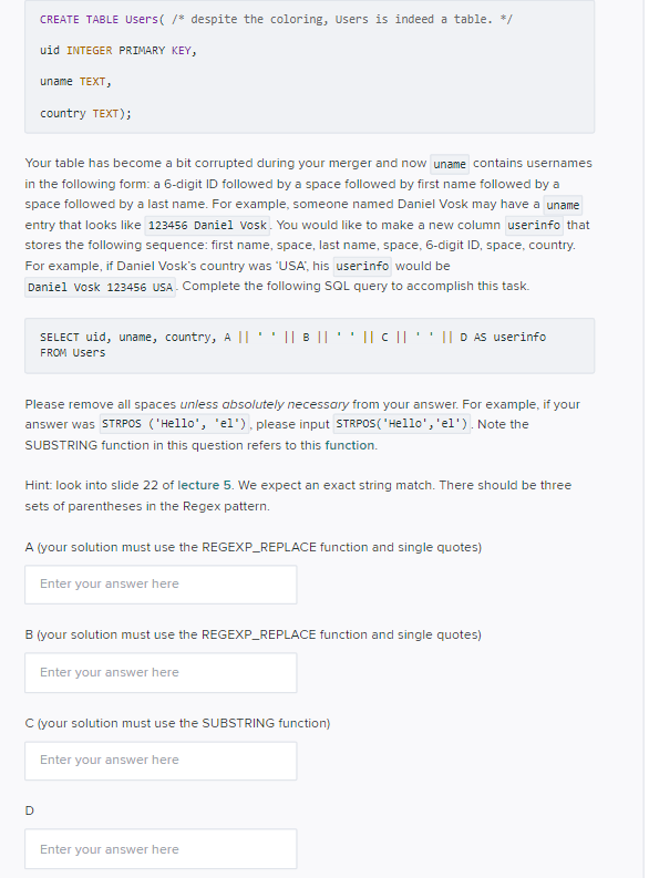 Solved CREATE TABLE Users( /∗ despite the coloring, Users is | Chegg.com