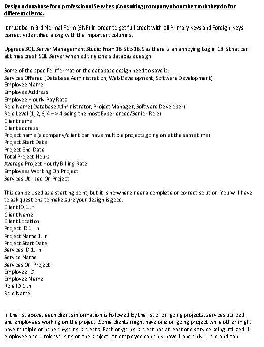 Solved Design adatabase for a professonalServices Consulting | Chegg.com