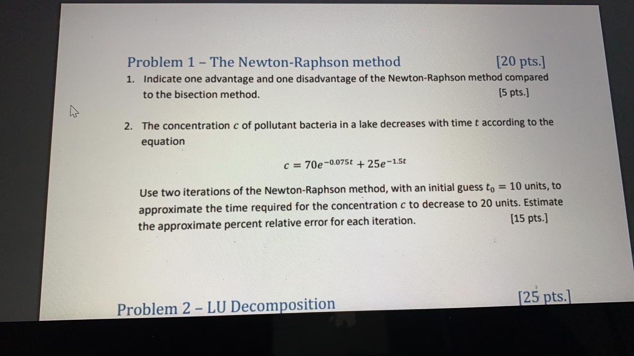 Solved Problem 1 The Newton-Raphson method [20 pts.] 1. | Chegg.com