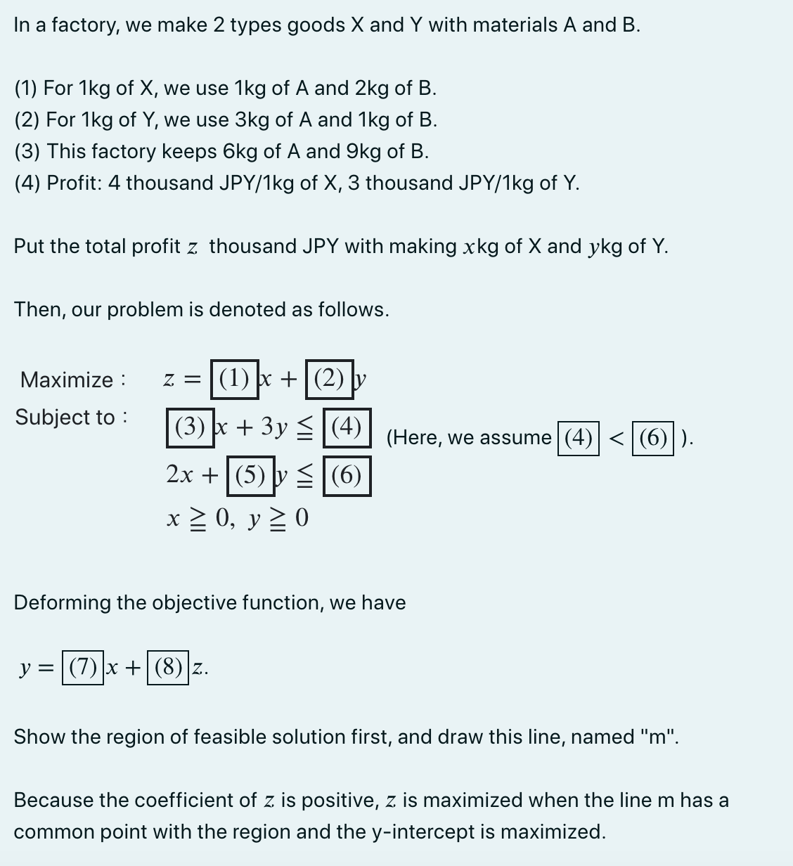 Solved In a factory, we make 2 types goods X and Y with | Chegg.com