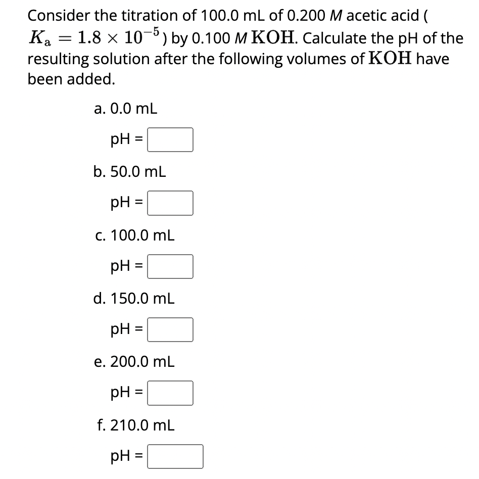 Solved Consider the titration of 100.0 mL of 0.200M acetic | Chegg.com