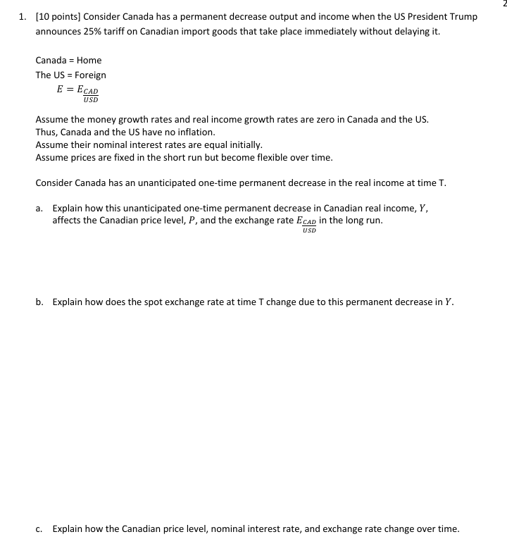 Solved 1. [10 ﻿points] ﻿Consider Canada has a permanent | Chegg.com