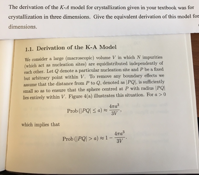 Solved 5. The derivation of the K-A model for | Chegg.com