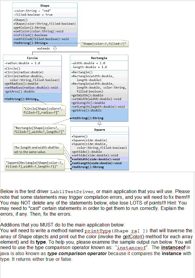 Solved Write A Superclass Called Shapel As Shown In The 