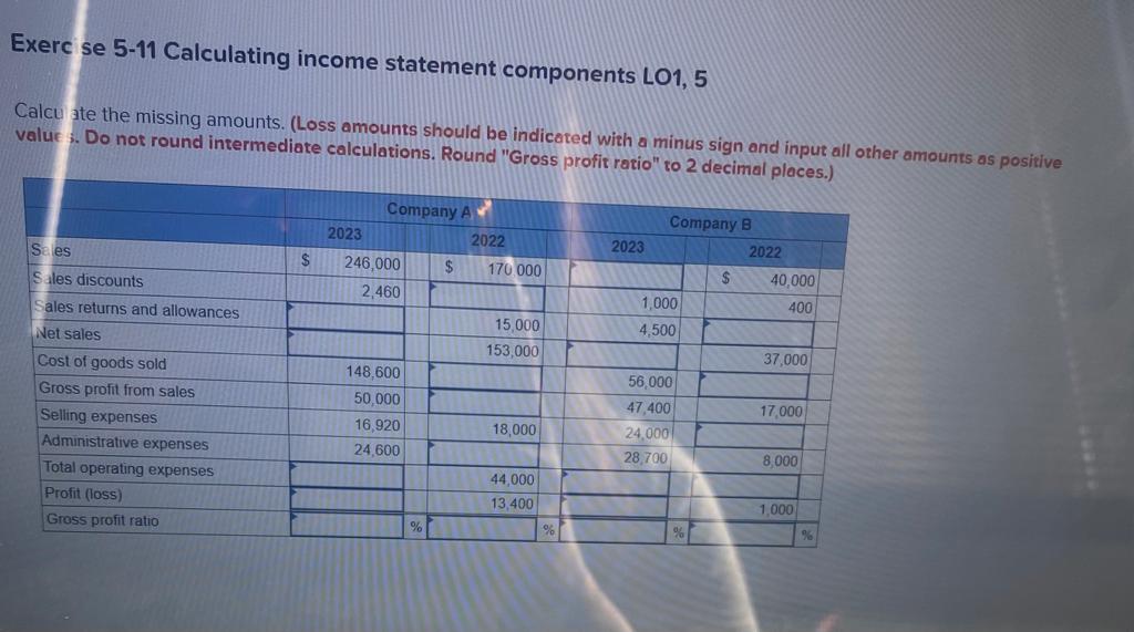 Solved Exerc se 5-11 Calculating income statement components | Chegg.com