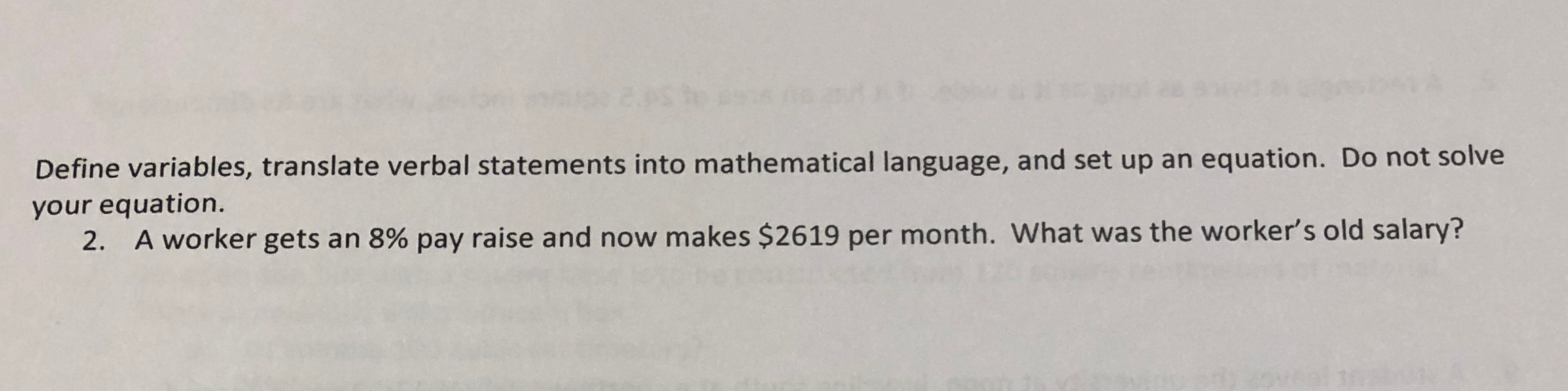Solved Define variables, translate verbal statements into | Chegg.com