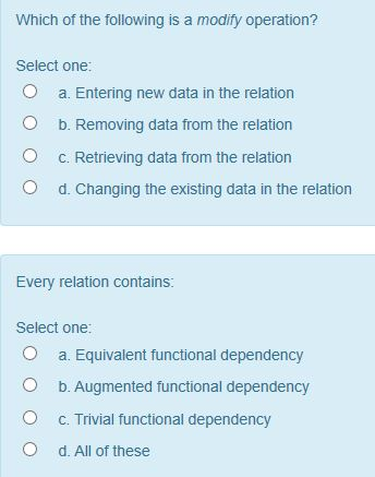 Solved Which of the following is a modify operation? Select | Chegg.com
