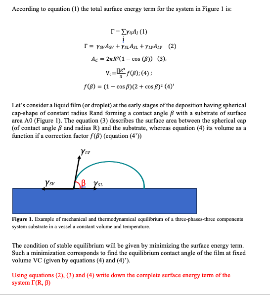 Solved According to equation (1) the total surface energy | Chegg.com