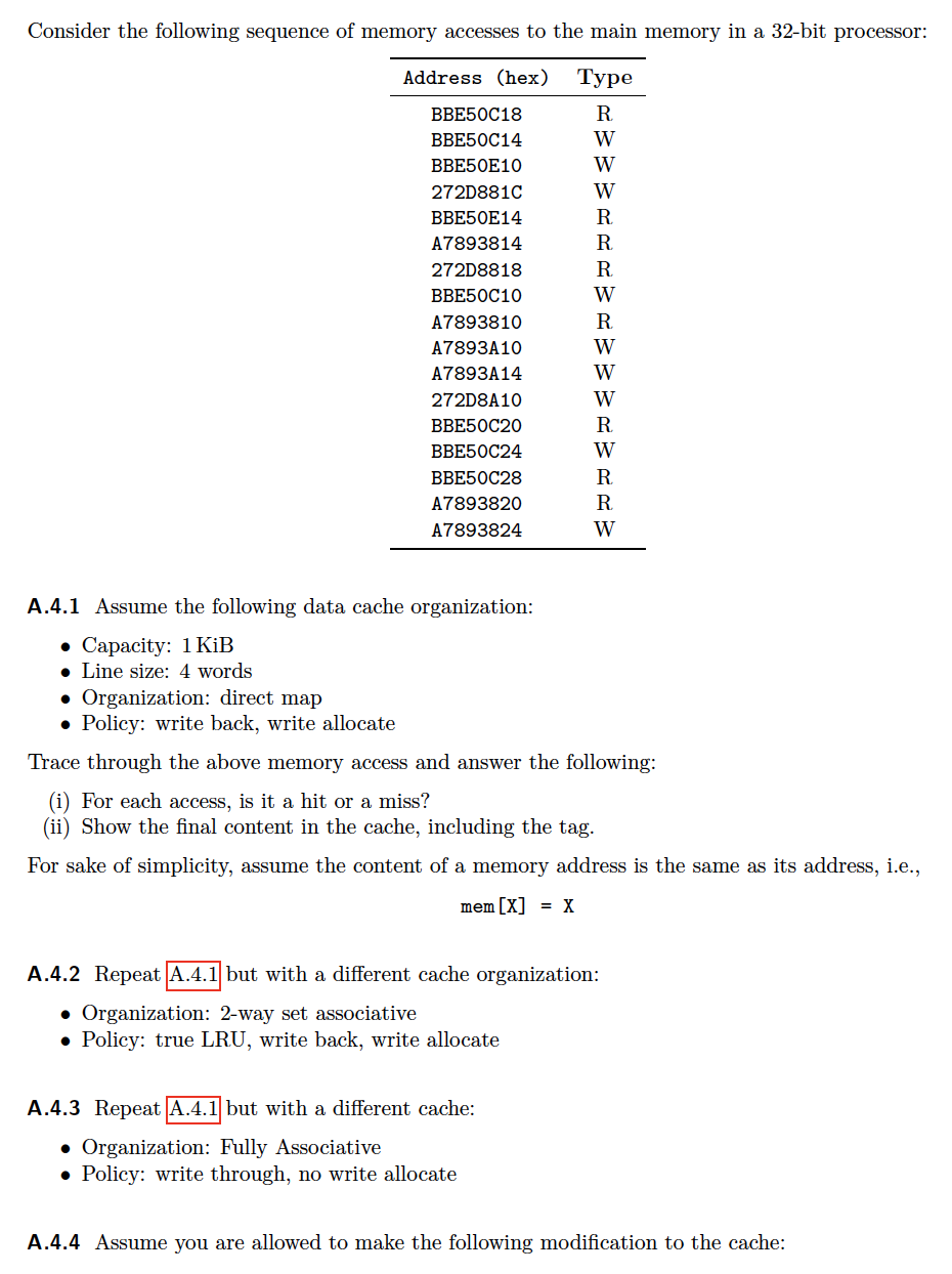 Consider the following sequence of memory accesses to | Chegg.com
