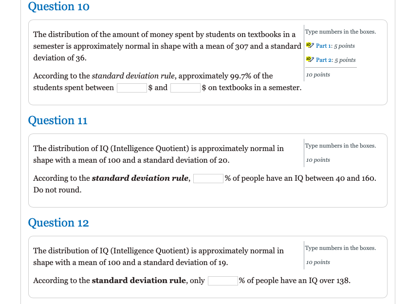 Solved Question 10 The distribution of the amount of money | Chegg.com
