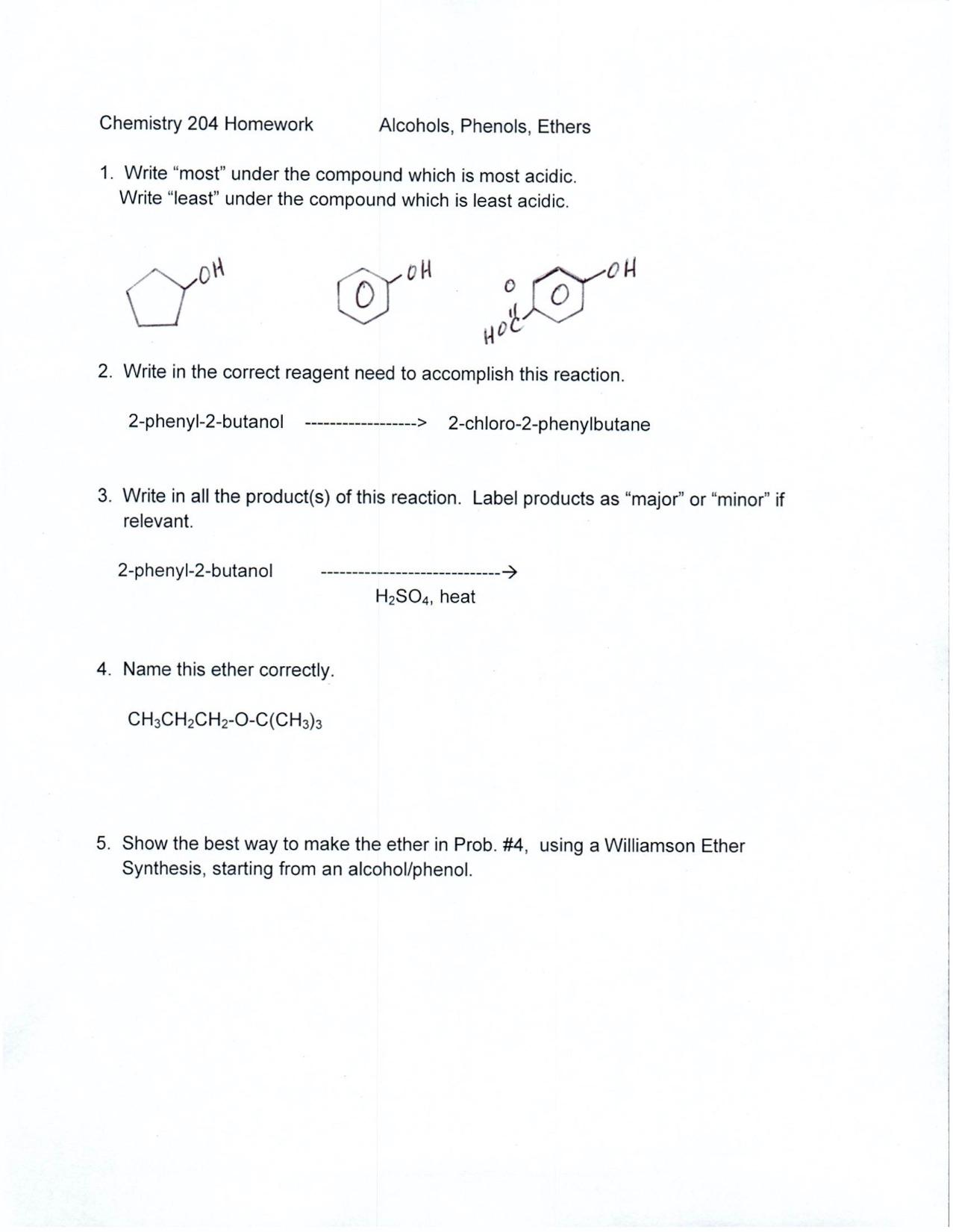 Solved Chemistry 204 Homework Alcohols, Phenols, Ethers 1. | Chegg.com
