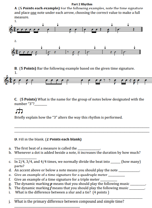 Part 2 Rhythm A. (5 Points each example) For the | Chegg.com