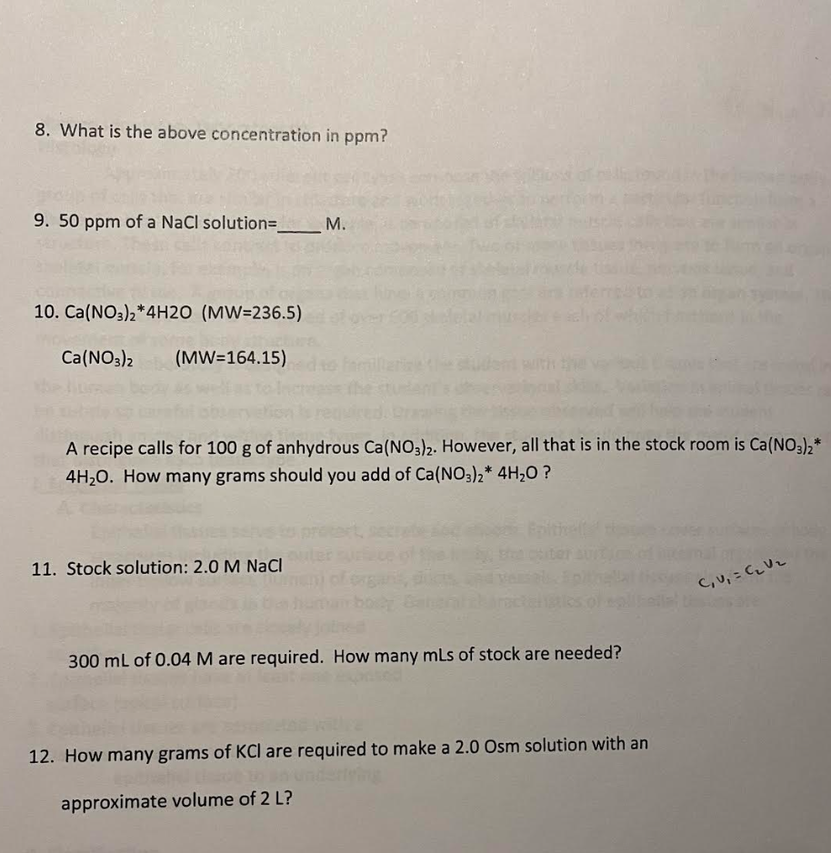 Solved 8. What is the above concentration in ppm? 9. 50 ppm | Chegg.com