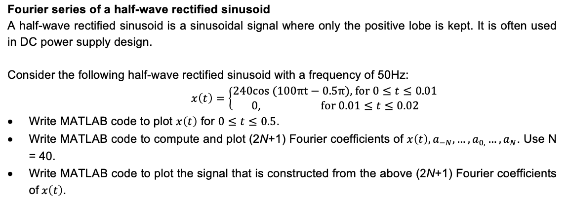Solved Fourier series of a half-wave rectified sinusoid A | Chegg.com