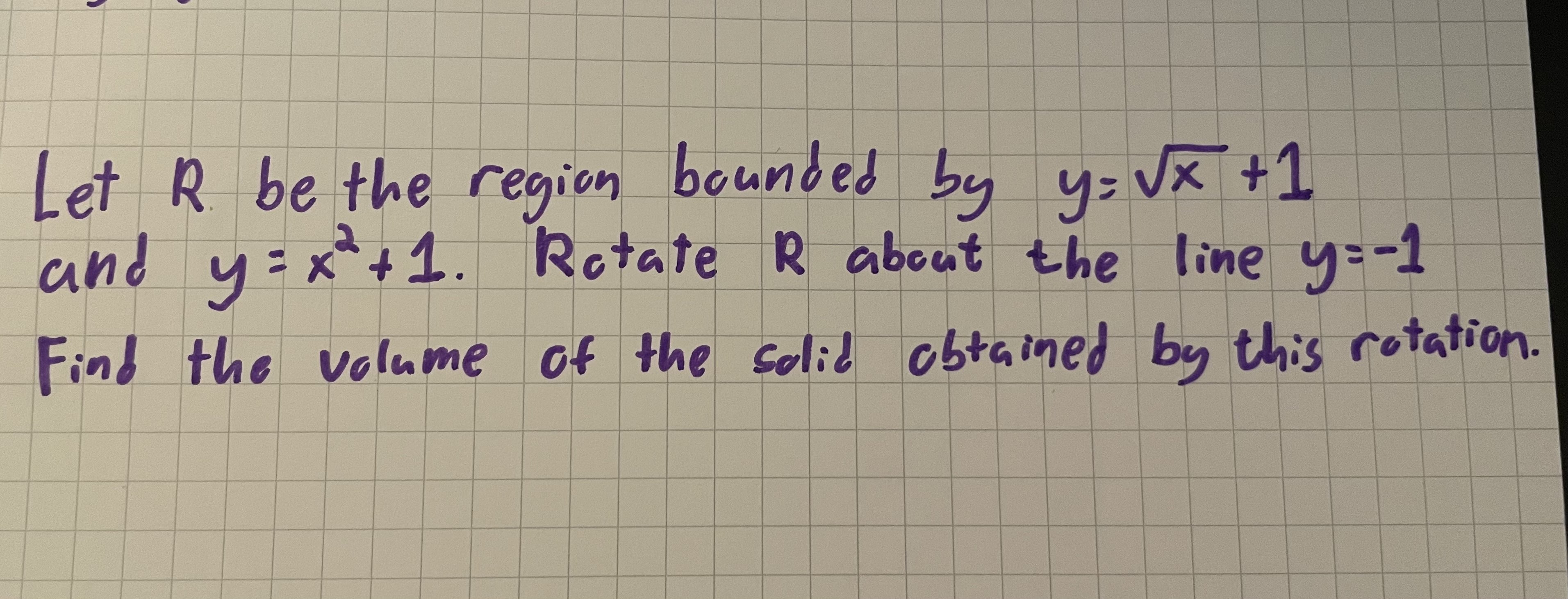 Let R be the region bounded by y=x+1 and y=x2+1. | Chegg.com