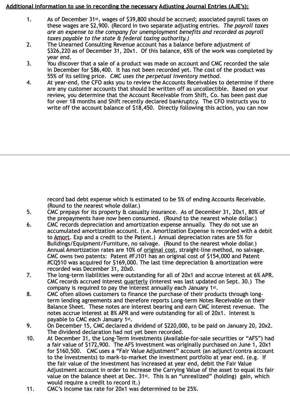 Record the 11 adjusting journal entries based on the | Chegg.com